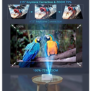 Native 1080P 5G WiFi Bluetooth Projector,15000L 450 ANSI Outdoor Movie Projector 4K Support and Max 450" Display, LED Home Theater Video Projector Compatible with iOS/Android/Win/TV Stick/PS5 White