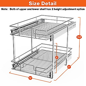 Individual Pull Out Cabinet Organizer (14"W x 21"D), 2 Tier Spice Rack Organizer for Cabinet, Slide Out Drawer Pantry Shelf Organization and Storage for Kitchen Bathroom