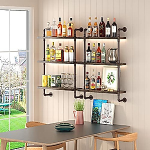 Helsin 3 Tier Industrial Pipe Shelf Rustic Wood Floating Shelves,Wall Display Bookshelf,Storage Rack Sundries Holder for Kitchen Office Bathroom Organization and Home Decor (24inch)