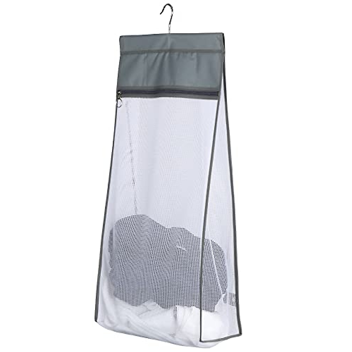 Jelier Hanging Mesh Laundry Basket,Collapsible Fabric Laundry Hamper with Rotatable Hanger,Portable Storage Bag for Apartment,RV,Camper,Cabin,College Dorm Use (gray)