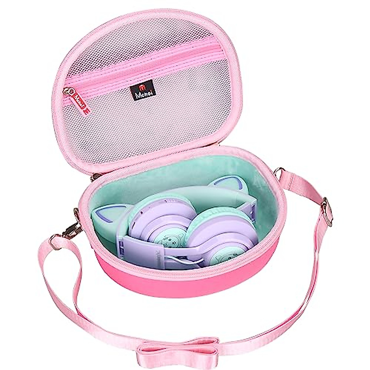 Mchoi Hard Carrying Case Suitable for Riwbox CT-7 Pink/for Jack CT-7S Cat Green 3.5mm/ for iClever IC-HS01 Bluetooth Wireless Over-Ear Headphones Headset for Kids Travel Protective Case, Case Only