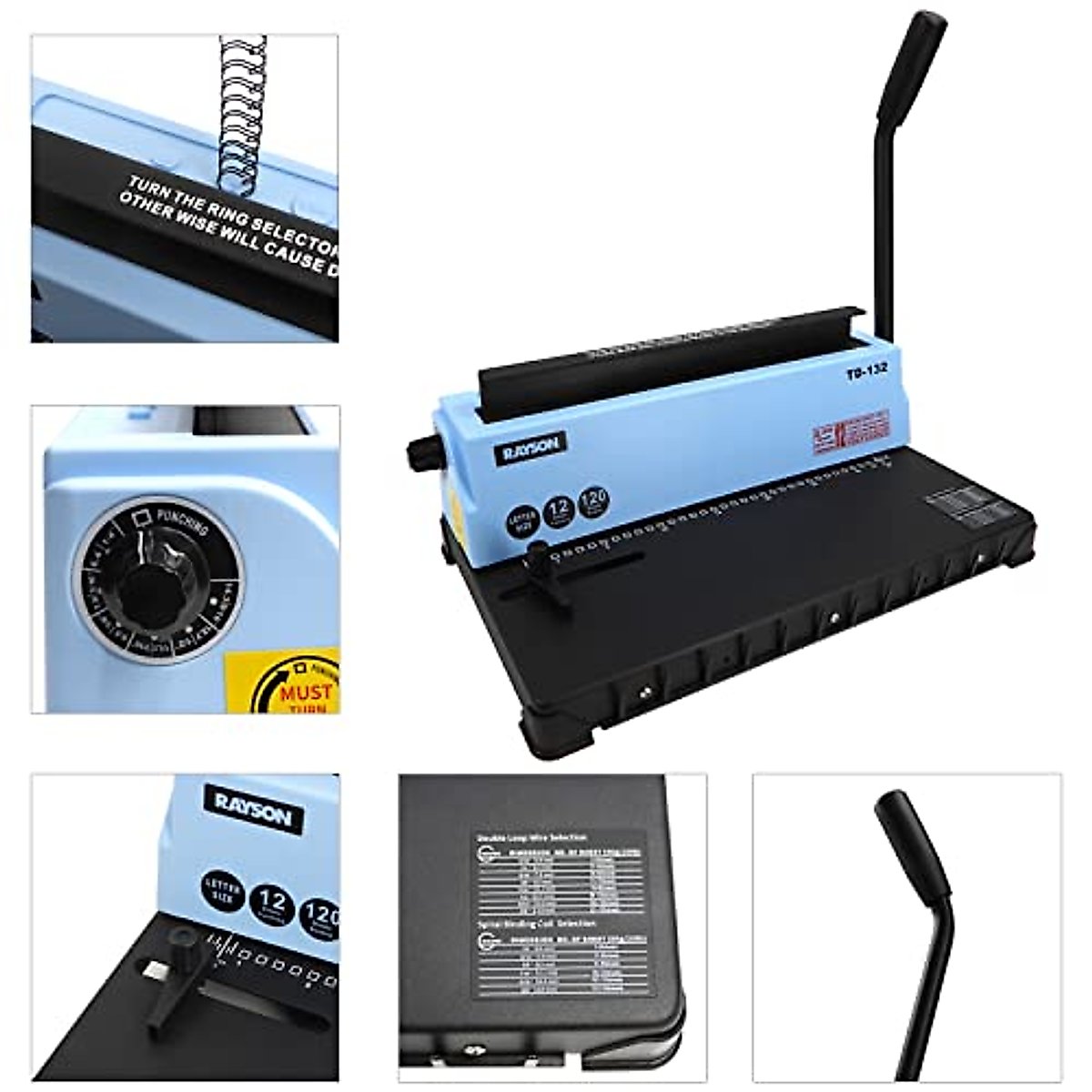 Rayson TD-132 Binding Machine Punch 12 Sheets/Bind 120 Sheets with Sturdy Metal Construction