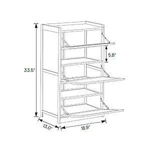 MoNiBloom 5 Tier Shoe Storage Cabinet, Bamboo Shoes Heels Sneakers Rack Organizer with Pull-Down Doors for 11-15 Pairs Entryway Hallway Living Room, Brown