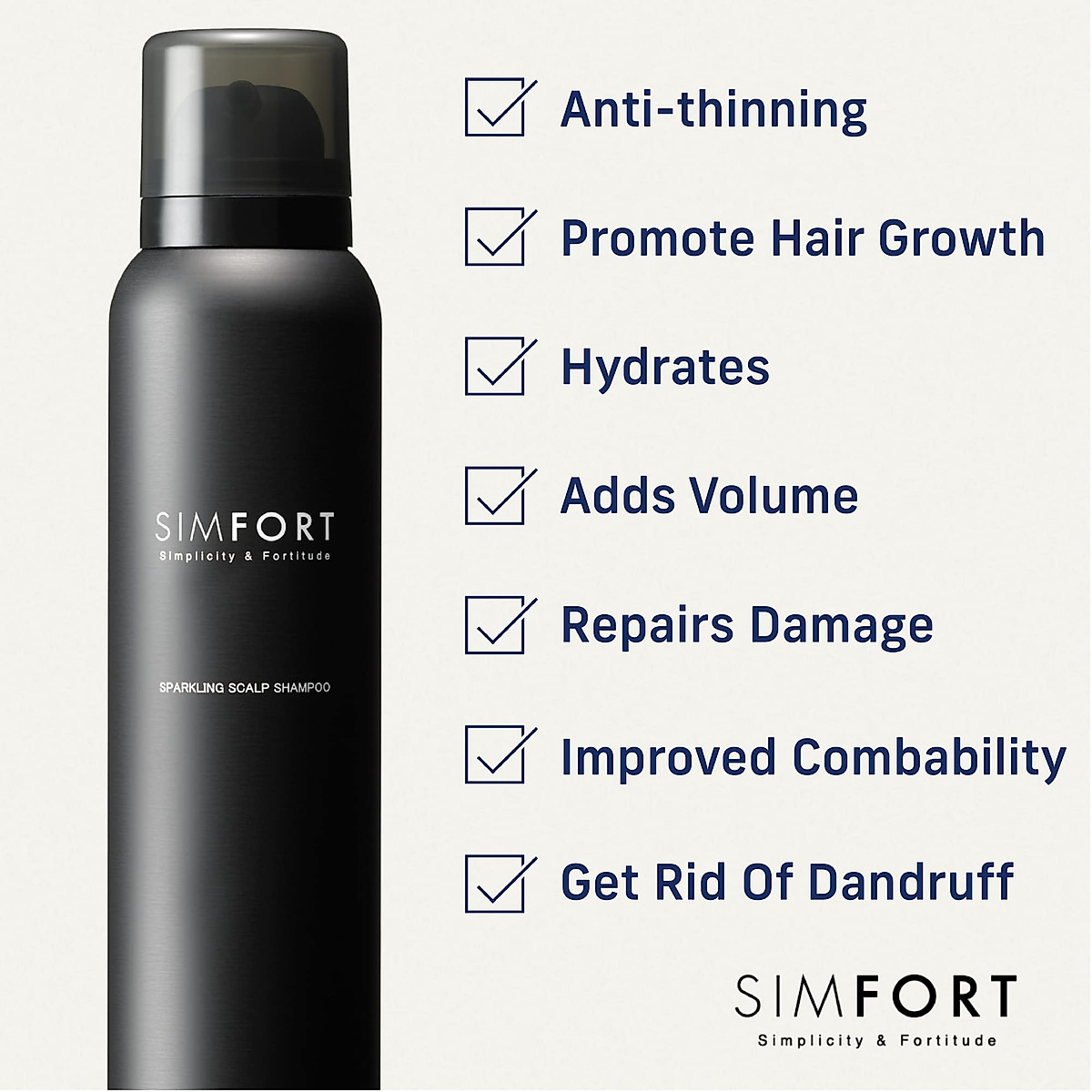SIMFORT Carbonic Acid Shampoo 5.3oz & Conditioner 4.2oz Set for Men & Women, Fuller Thicker Stronger Hair Growth and Volumizing, Made with Natural Ingredients, NO Paraben/Sodium/Sulfate (Set of 1)