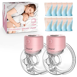 Wearable Breast Pump, 2 Modes & 9 Levels Electric Breast Pump Portable, Double Hands Free Breast Pump with 10 Pcs Milk Storage Bag, LCD Display, Low Noise & Painless, 24mm Flange, 2 Pack