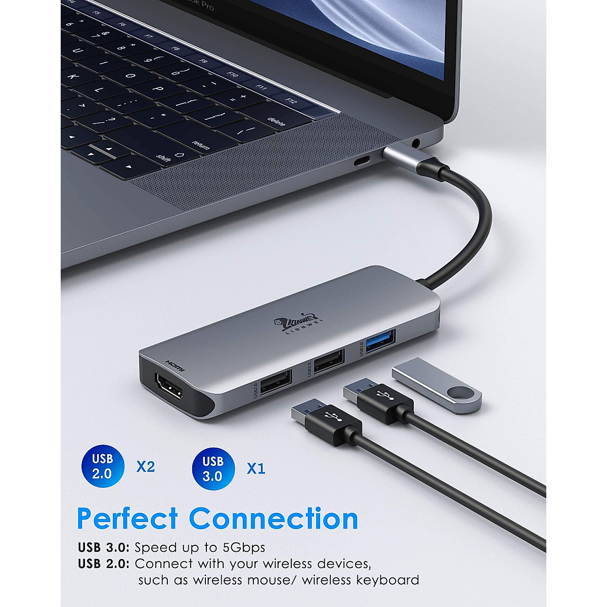 Powered USB C USB A to USB 3.0 Hub and USB C Dual HDMI Docking Station