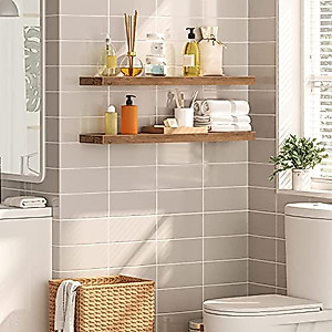 ALLOSWELL Floating Shelves, Decorative Wall Shelf Set of 2, 31.5 inch, Long Hanging Shelves, Easy to Install, for Kitchen, Living Room, Bathroom, Laundry Room, Rustic Brown FSHR8001S2