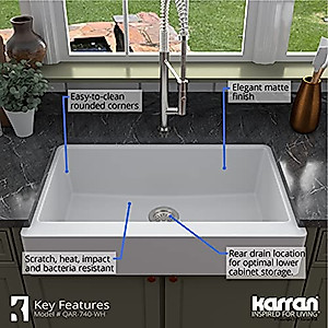 Karran QAR-740 Retrofit Farmhouse/Apron-Front Quartz Composite 34 in. Single Bowl Kitchen Sink Kit in White