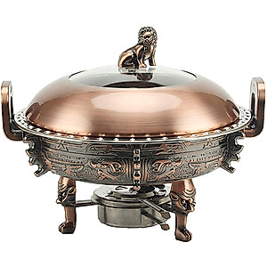 EdirFtra Round Copper hot Pot Set, Stainless Steel Buffet Set, Chinese Style hot Pot, with Food Plate, Aluminum Bracket, Cover and Fuel Bracket, 1L