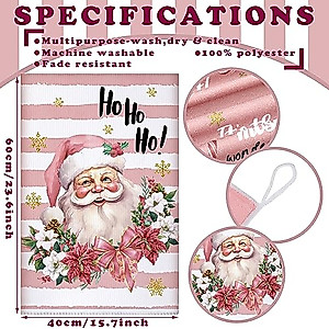 Preboun 6 Pcs Christmas Kitchen Towels Santa Reindeer Stripe Dish Towels Christmas Hand Towels Pink Farmhouse Tea Towels for Xmas Kitchen Bathroom Decor