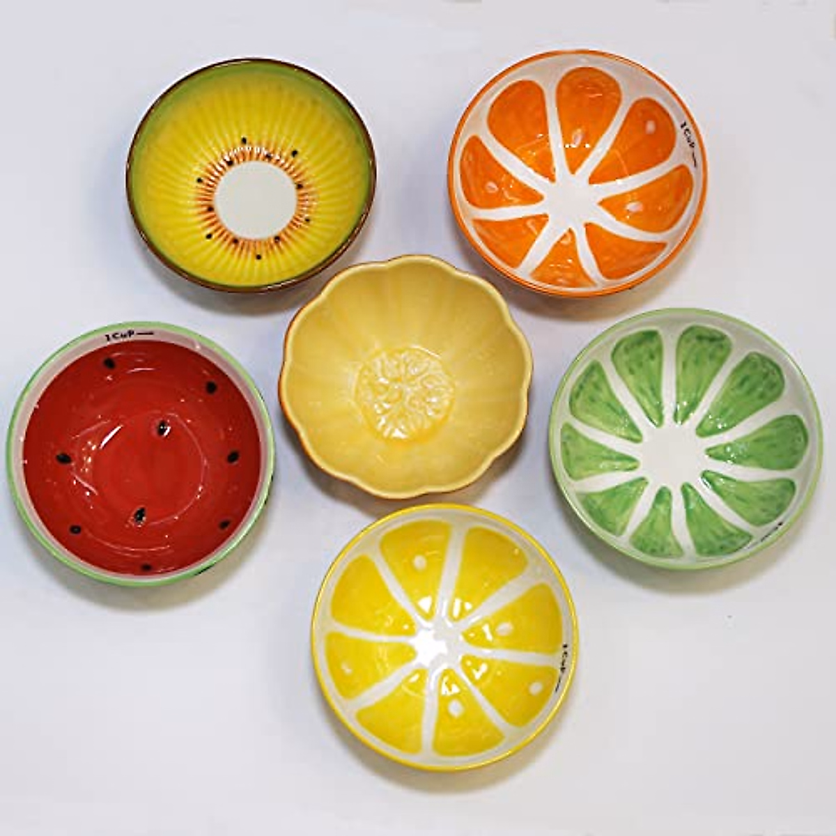 RUIBOER Porcelain Bowls Set, 5 Inch 8.5oz set of 6 Ceramic Cereal Bowls, Fruit Style Bowls for C