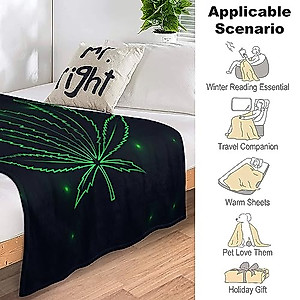 Lightweight Flannel Blanket for Men Boys, Compatible with Green Lined Cannabis Leaf, Small Large Warmer Fall Throw Blanket, Cute Fleece Blanket for Couch Bed Sofa Chair, Queen King Size Blankets