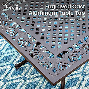 PHI VILLA Cast Aluminum Patio Dining Set for 6 Person, 7 Piece Outdoor Patio Set with 63" x 37.4" Cast-Top Aluminum Table(2.3" Umbrella Hole) and 6 Swivel Rockers Dining Chairs with Cushions