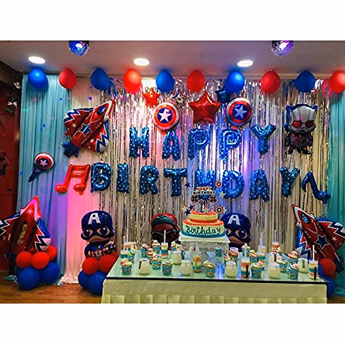 Superhero Birthday Party Decorations 72 Pack Avenger Birthday Party Supplies Large Super Hero Balloons Happy Birthday Banner Blue Background Perfect for Kids Theme Birthday and Super hero Fan Party
