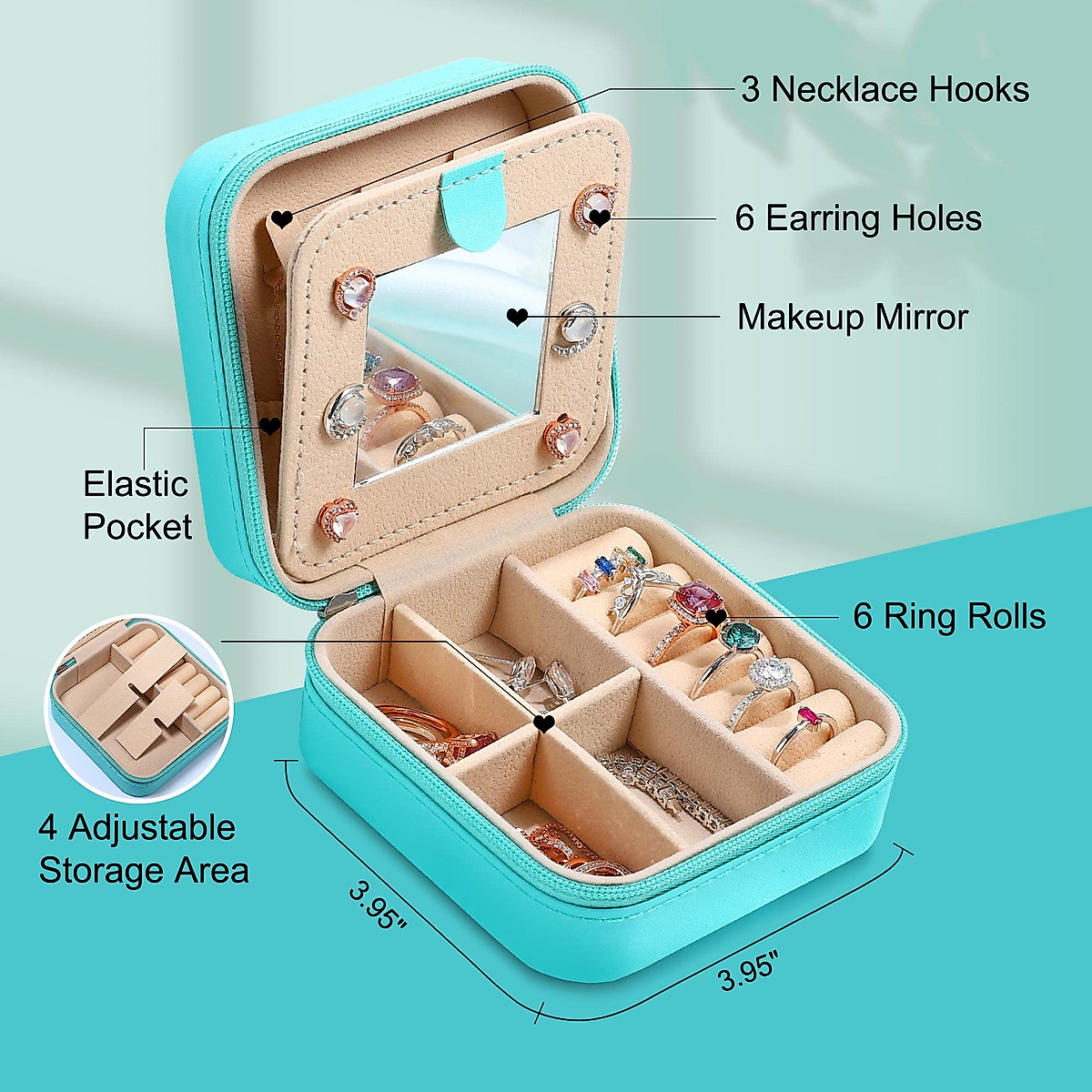 Parima Travel Jewelry Case for for Girls Fashion, L Initial Blue Jewelry Case Mini Jewelry Travel Case for Girls Jewelry Box for Girls Airport Travel Accessories Must Haves Jewelry Case