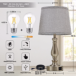 EJIAXIN Table Lamps for Bedroom Set of 2,3 Way Dimmable Touch Bedside Lamps with Dual USB A+C Ports - Nightstand Lamp for End Table Modern Night Stand Lamps for Living Room Guest Room