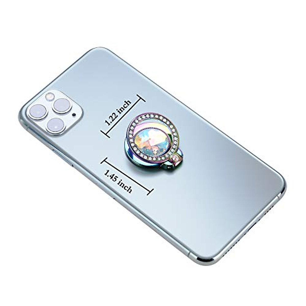 lenoup Iridescent Glitter Bling Bling Phone Ring Holder,Rainbow Sparkle Phone Ring Artificial Diamond Stand,Teal Rhinestone Cell Phone Finger Ring