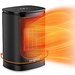 Space Heater, Portable Ceramic Heater with Thermostat, LED Display, PARIS RHÔNE 70°Oscillating Heater with Tip-over & Overheating Protection, 12h Timer, 24h Auto Shut off for Office Bedroom Indoor use