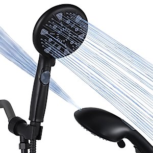 AKLFGN Shower Head with Handheld 9 Spray Functions, 5.3" High Pressure Handheld Shower Heads with 59" Hose & Adjustable Bracket, Easy Install Built-in Power Wash To Clean Corner, Pet, Tub, Matte Black