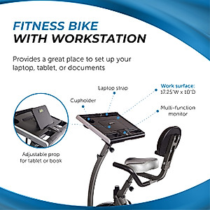 Stamina Wirk Ride Exercise Bike - Foldable Fitness Bike with Workstation and Standing Desk - Stationary Bike for Home Workout - Up to 250 Weight Capacity