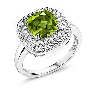 Gem Stone King 925 Sterling Silver 8MM Cushion Gemstone Birthstone Halo Engagement Ring | Wedding Engagement Anniversary Promise Ring For Women | Available In Size 5, 6, 7, 8, 9