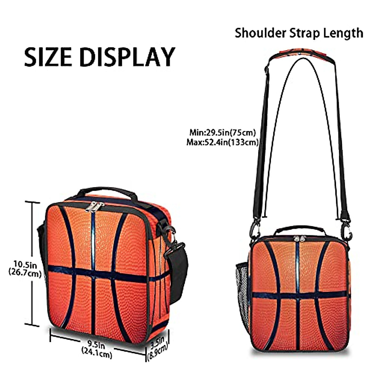 Basketball Lunch Boxes Bag for Kids, Lunch Box for Boys and Girls, Waterproof Insulated Lunch Bag Cooler Tote for School with Detachable Shoulder Strap