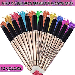 OVIQERKI 18 color eyeshadows stick shimmer,Highlighter waterproof eyeshadow pen,Colour pop eye makeup (Deep space black #12)