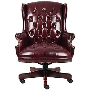 Scranton & Co Traditional Faux Leather High Back Tufted Executive Chair in Red