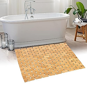 Natural Bamboo Bath Mat, 24 x 16 Inches Non-Slip Bamboo Shower Mat, Waterproof Foldable Wood Bath Mat for Sauna, Spa, Indoor or Outdoor
