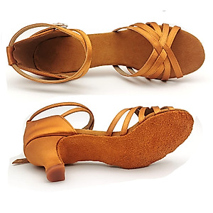 Aryatrion Latin Dance Shoes for Women Satin Professional Ballroom Salsa Cha-cha Practice Performance Dance Shoes 2 inch Size 7 WBBN537