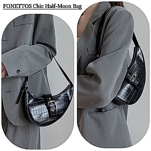 FONETTOS Y2K Saddle Hobo Bag, Women Shoulder Purse Moon Bag Handbag Fashion for Girls