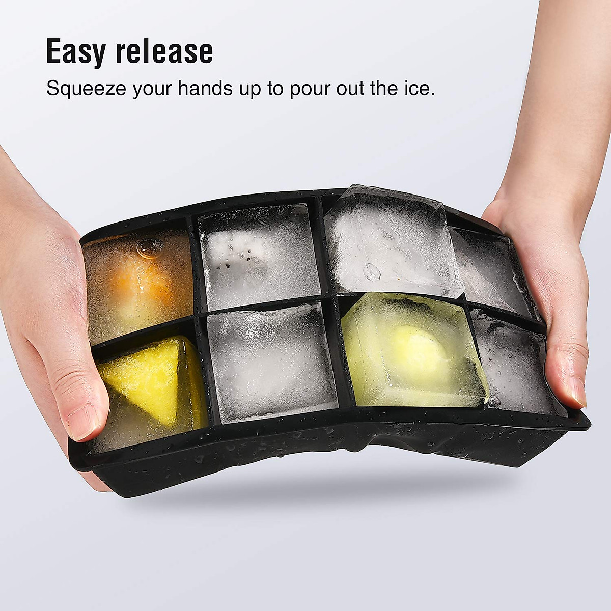 Ice Cube Trays Large Size Silicone Square Ice Cube Molds for making 8 Giant Ice Cubes for Whiskey and Cocktails, Keep Drinks Chilled, Reusable and BPA Free 2 Pack