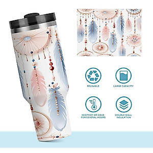FRCSDIY Dream Catcher Insulated Tumbler with Handle and Straw Lid,40oz Leakproof Stainless Steel Cup BPA-Free Water Bottle