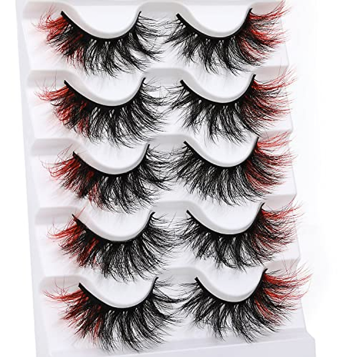 False Eyelashes Fluffy Mink Lashes Wispy Colored Lashes Red Strip Lashes Pack by Kiromiro (Red)