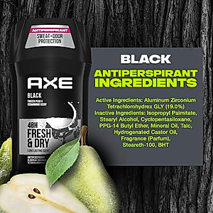 AXE Antiperspirant Stick for Men Black Pack of 4, 48 Hour Sweat and Odor Protection for Long Lasting Freshness, Frozen Pear & Cedarwood Men's Deodorant 2.7 oz