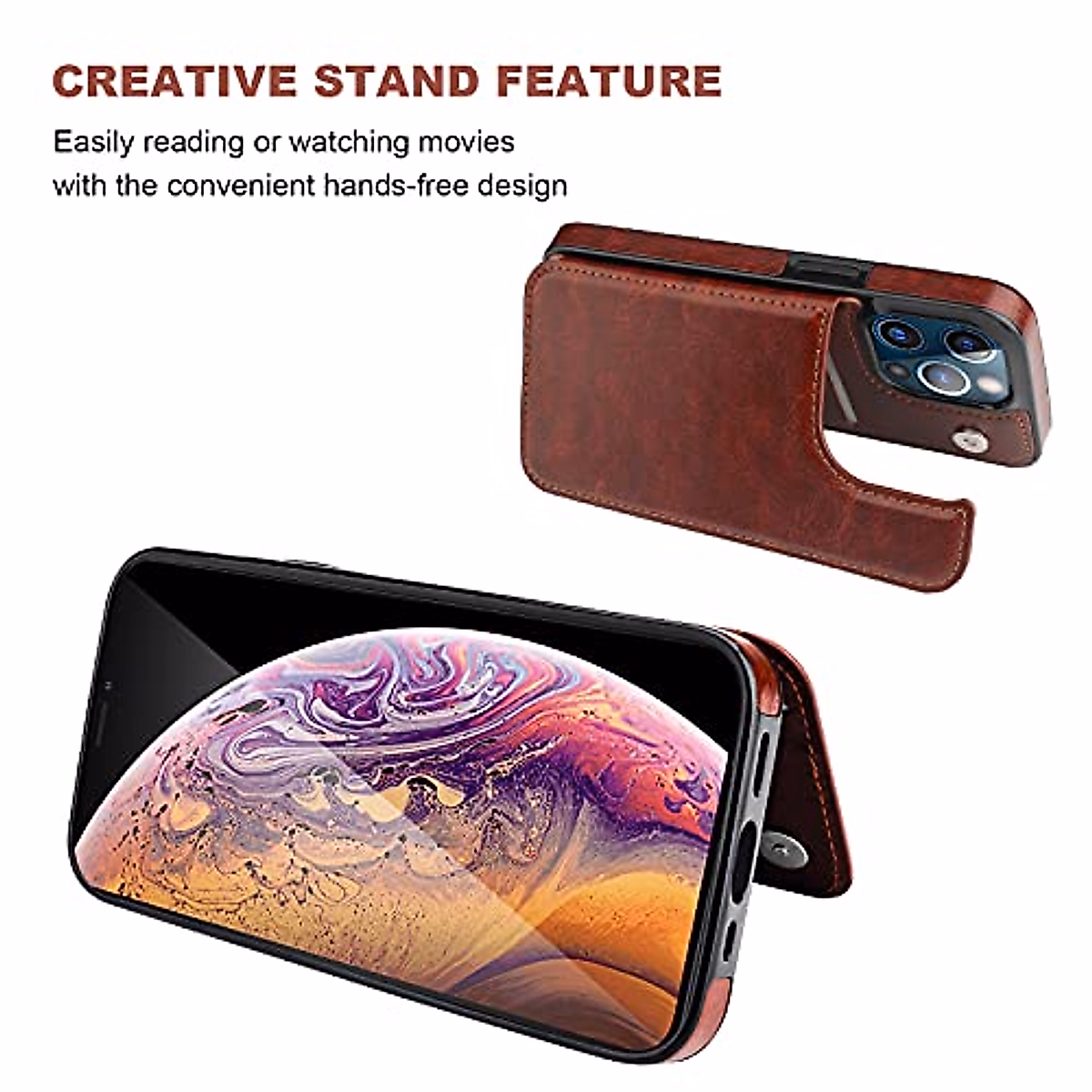 ONETOP Compatible with iPhone 13 Pro Wallet Case with Card Holder, PU Leather Kickstand Card Slots Case, Double Magnetic Clasp Durable Shockproof Cover 6.1 Inch(Brown)