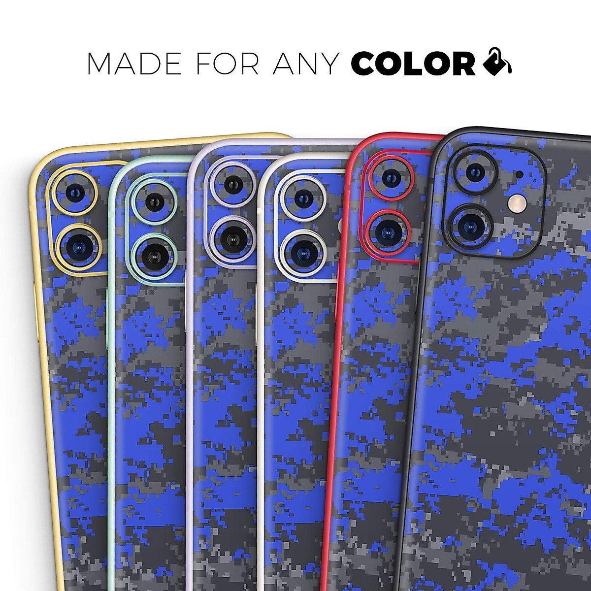 Design Skinz Bright Royal Blue and Gray Digital Camouflage Protective Vinyl Decal Wrap Skin Cover Compatible with The Apple iPhone 11 Pro Max (Screen Trim & Back Glass Skin)