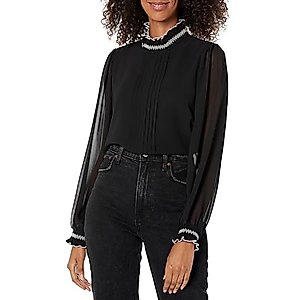 Karl Lagerfeld Paris Women's High Neck Blouse, Black