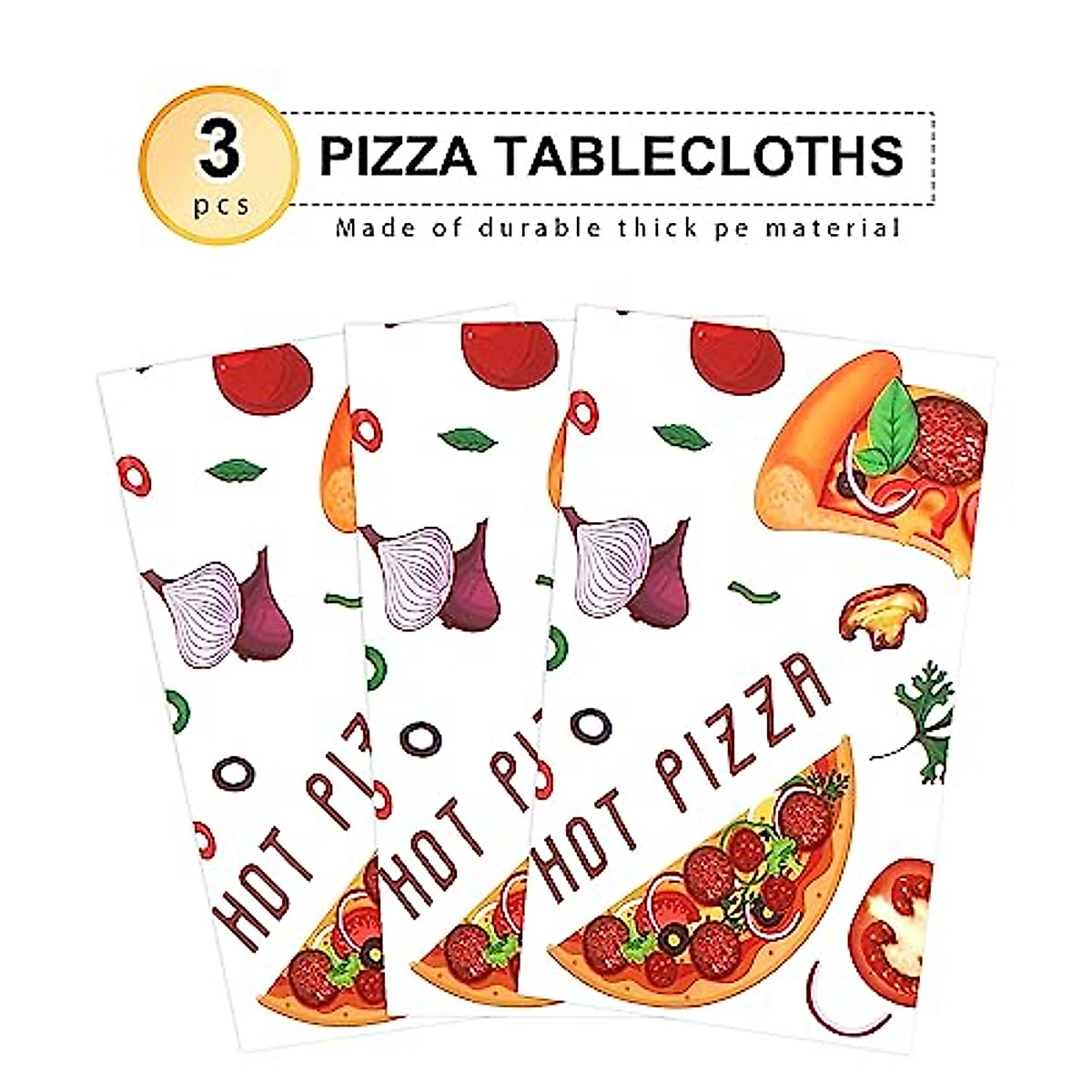 PHOGARY 3 Pack Pizza Tablecloth, Plastic Pizza Theme Table Cloths Picnic Table Cover, Hot Pizza Party Decorations Ideal for Kids’ Birthday, Pizza Decor Parties Supplies Carnival Party