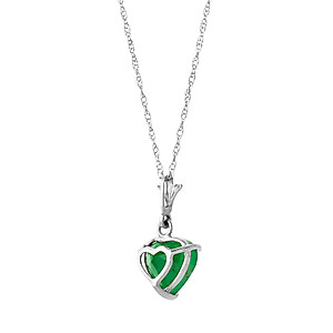 Galaxy Gold GG 14k 18" Solid White Gold Necklace with Natural 1.20ct Emerald Heart Pendant