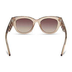 GUESS Women's Trendy Peony Pattern Accent Butterfly Sunglasses, Shiny Beige/Gradient Brown, 50mm