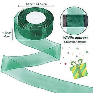 Green Sheer Ribbon, 50 Yards 1-1/2 inch Wide Shimmer Sheer Organza Ribbon for Bow Making, Gift Wrapping, Box Packaging, Crafting, Christmas Decoration and More
