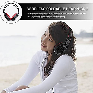 Lurrose Foldable Wireless Headphone Portable FM Stereo Headset Radio Headphones for Mowing, Jogging, Walking, Daily Works (Black Red)