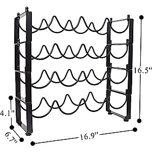 TONLEA 4 Tier Wine Rack, 3-in-1 16 Bottles Wine Storage, Wine Bottle Rack Stackable, Wine Storage Rack for Cabinet Pantry(Dark Black, Version 2.0)
