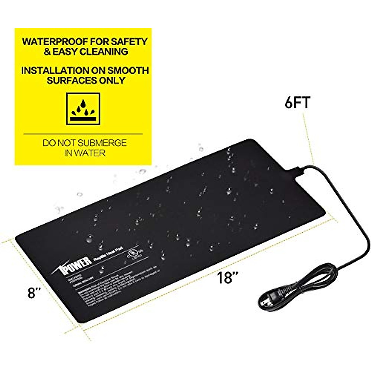 iPower 8" x 18" Reptile Heat Mat Under Tank Heater Terrarium Heating Pad for Amphibians and Reptiles Pet, Digital Thermometer and Hygrometer with Humidity Probe, Black