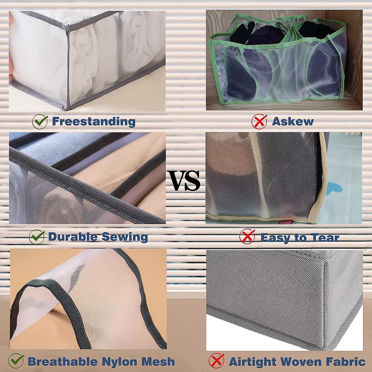 Wardrobe Clothes Organizer, Drawer Organizers for Clothing Jeans Leggings Pants Tshirts Closet Organizers Storage 7 Grid Clothes Storage Organization Stackable Washable Mesh (2pcs Jean/Legging Grey)