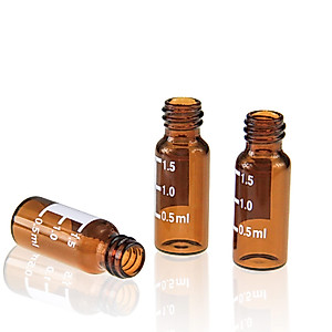 2 ML Autosampler Vial, Amber 8-425 HPLC, 8mm Chromatography Lab Vial with Writing Area, Black Screw Cap&Septa, 100 pcs