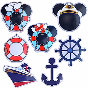 7pc Magnets for Cruise Door Ship Line Magnet | Magic Mouse Magnetic Decorations | Captain Mouse Souvenirs Pins with Anchor Dream for Cabin Wall Decoration | Holiday Collectibles Decor
