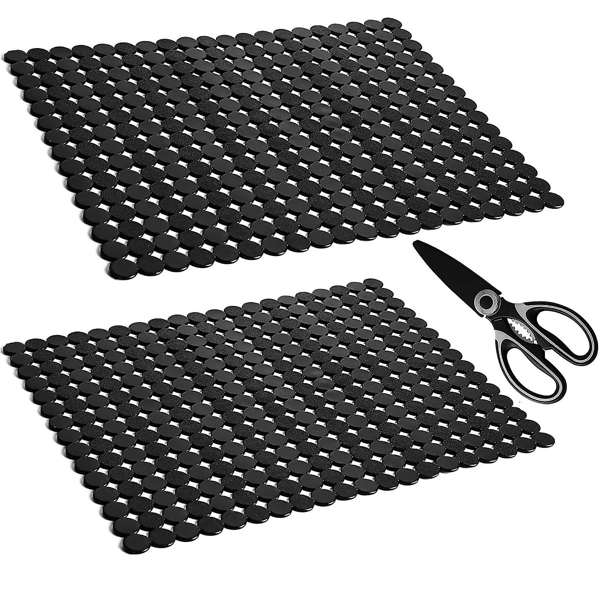 YTCYKJ Kitchen Sink Mat for Stainless Steel/Ceramic Sinks,2 Pack Dish Sink Mats for Kitchen Sink with Scissors, Fast Draining,Easy to Clean,DIY Cut,15.7 X 11.8 Inch(Dark Black)