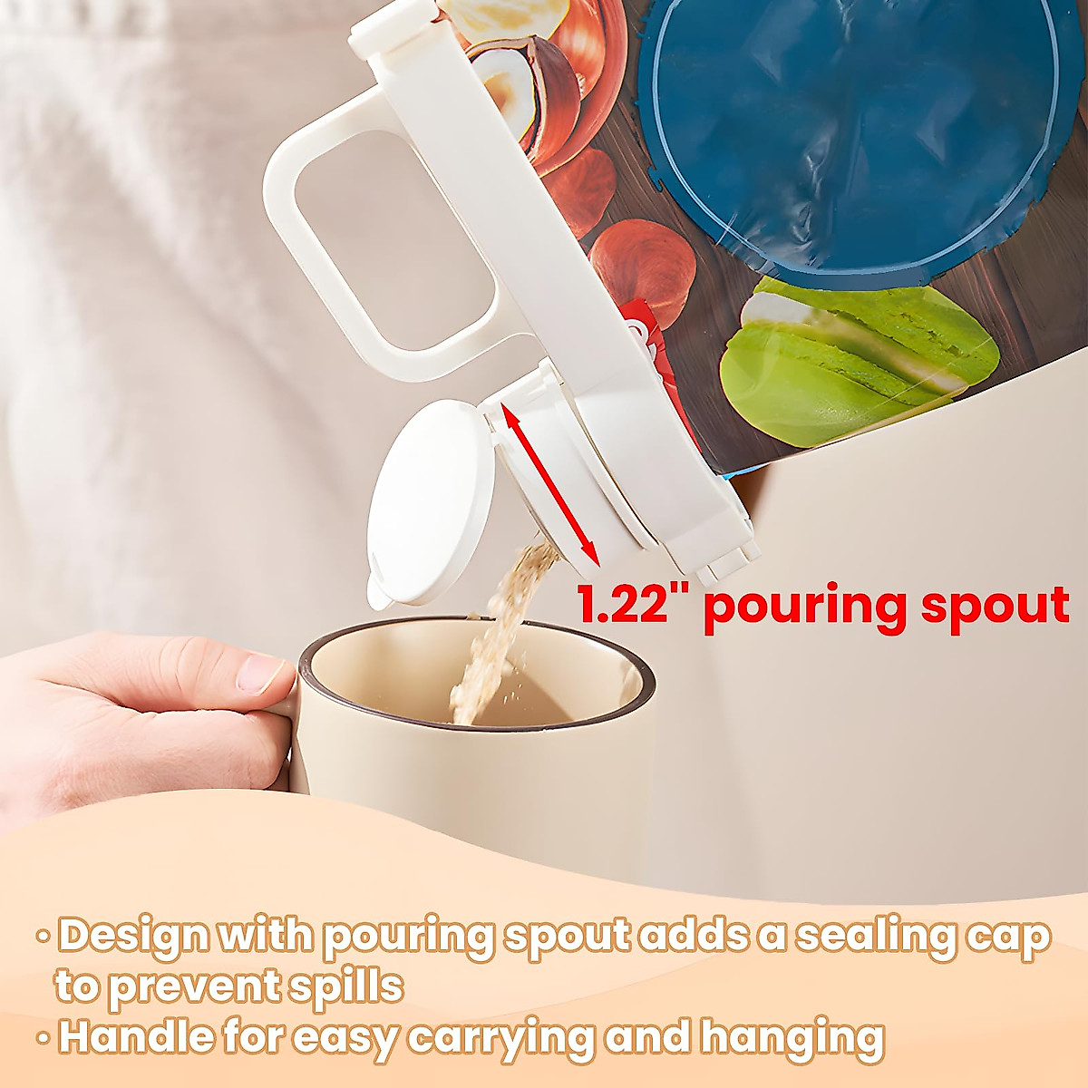 Seal and Pour Bag Clip, Bag Clips with Pour Spout, Great Clips Bags for Kitchen, Bag Clip with Pour Spout, Food Bag Sealing Clip with Pour Spout for Oatmeal, Snacks, and More (3PCS)